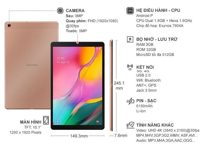 Đánh giá chi tiết máy tính bảng Samsung Galaxy Tab A 10.1 T515 | ViuViu