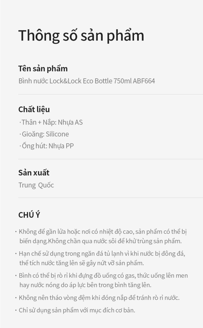 Bình Nước Lock&Lock Eco Bottle ABF664 750ml | ViuViu