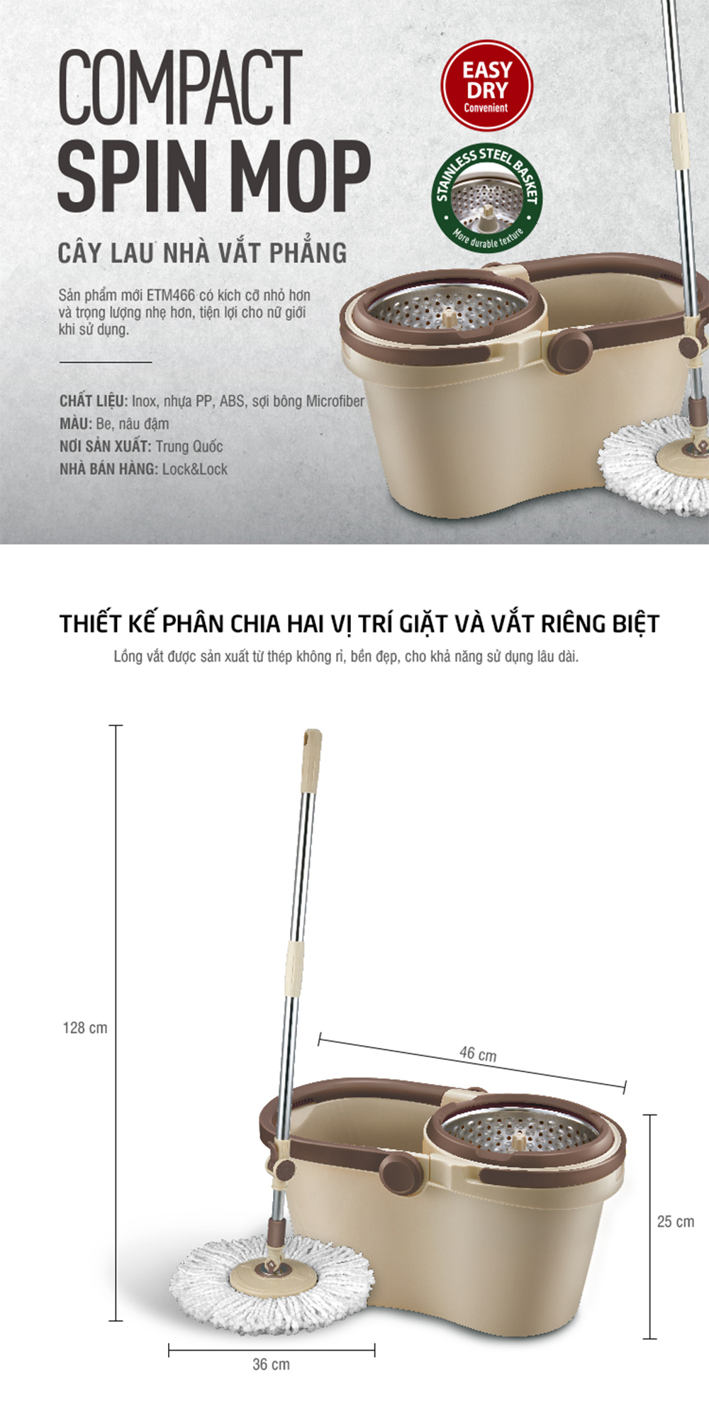 Bộ Cây Lau Nhà LocknLock Compact Spin Mop ETM466 | ViuViu